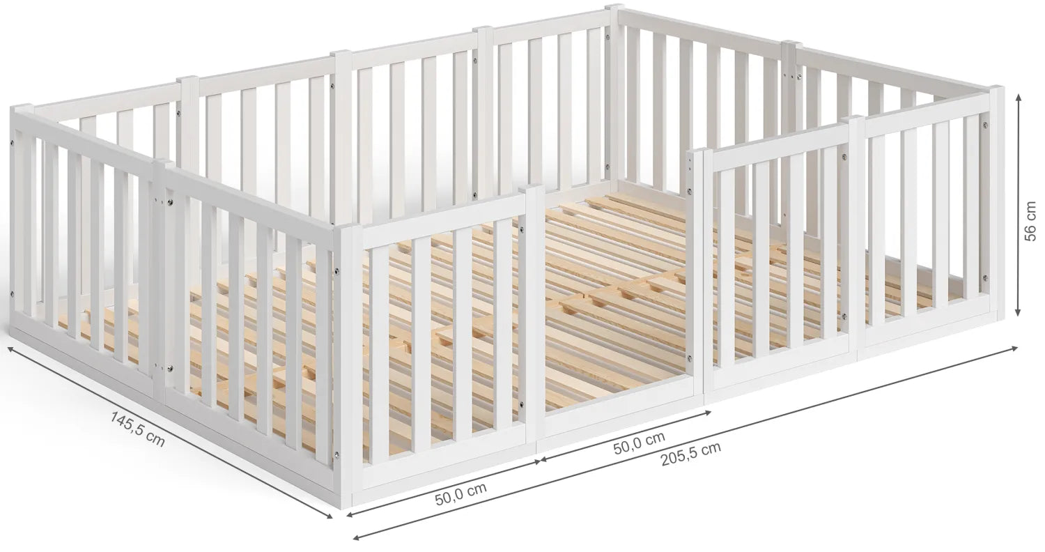 Tapi Bodenbett 140x200 cm mit extra hohem Gitter, weiß lackiert, Kiefe ...